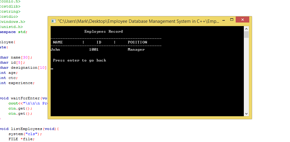Employee Database Management System in C++ Free Source Code | SourceCodester